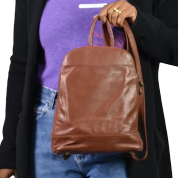 Vintage | Bags | Vintage Backpack Bag Brown Leather Sling Pocket Slim ...